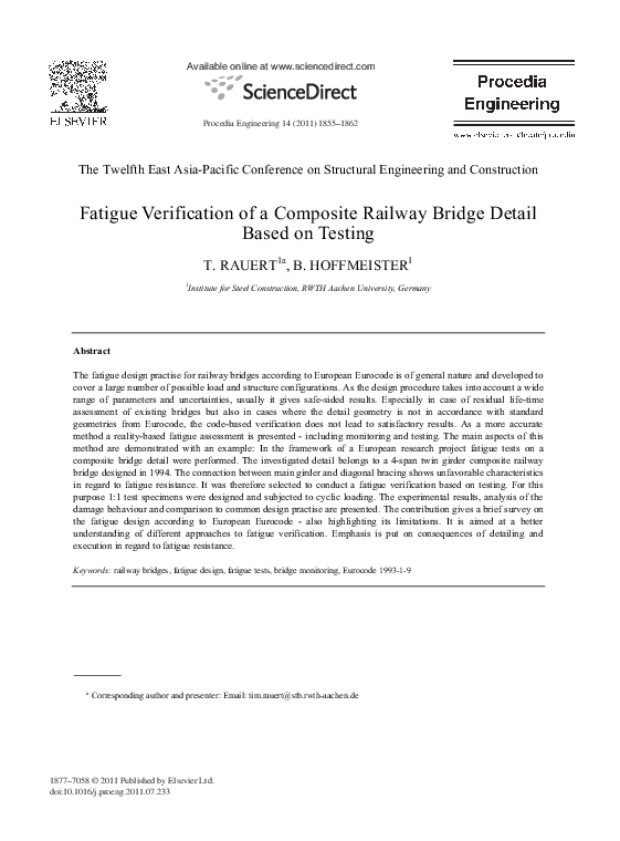 (PDF) Fatigue Verification of a Composite Railway Bridge Detail Based ...