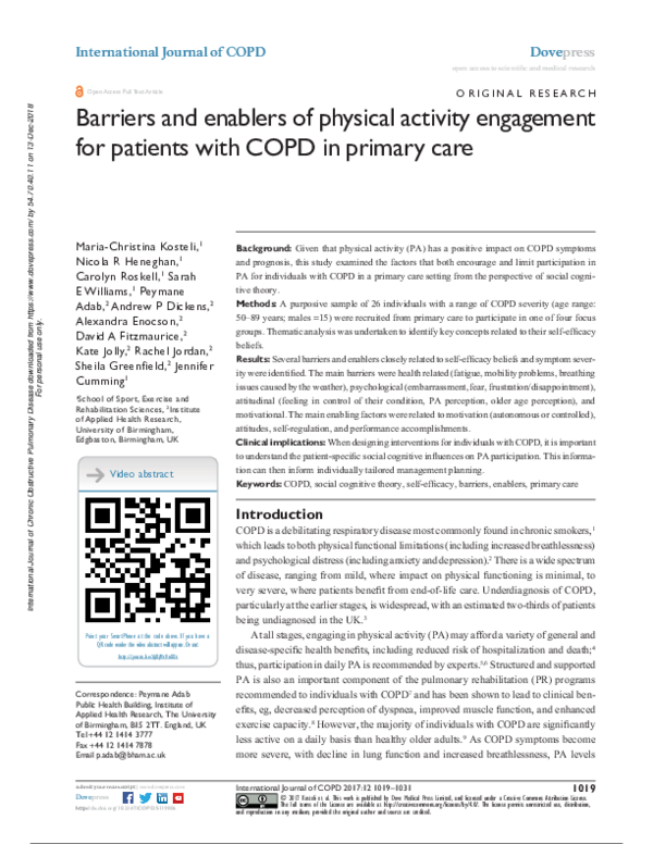(PDF) Barriers and enablers of physical activity engagement for patients with COPD in primary care