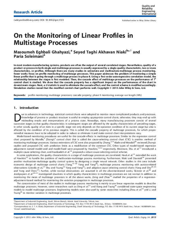 (PDF) On the Monitoring of Linear Profiles in Multistage Processes