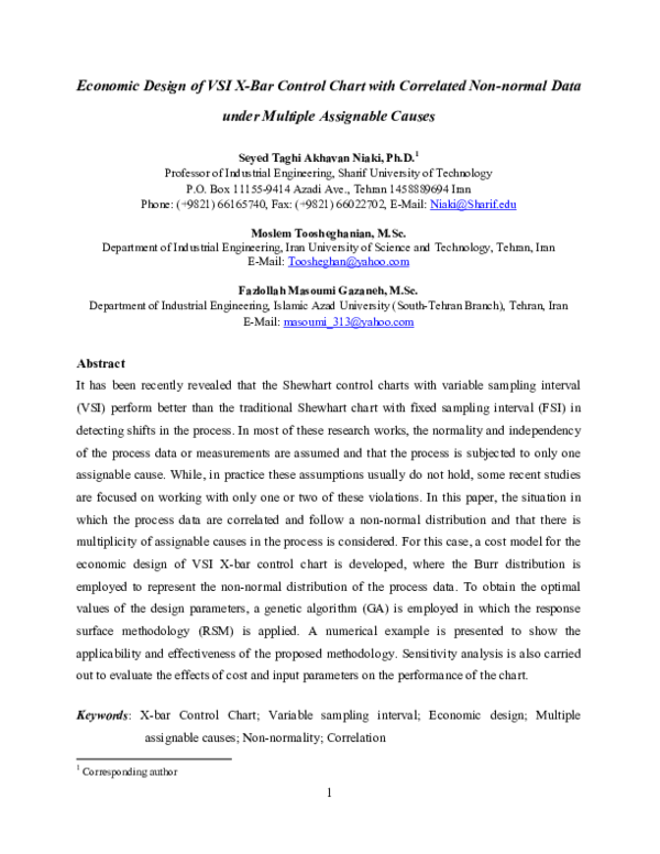(PDF) Economic design of VSI X̄ control chart with correlated non-normal data under multiple ...