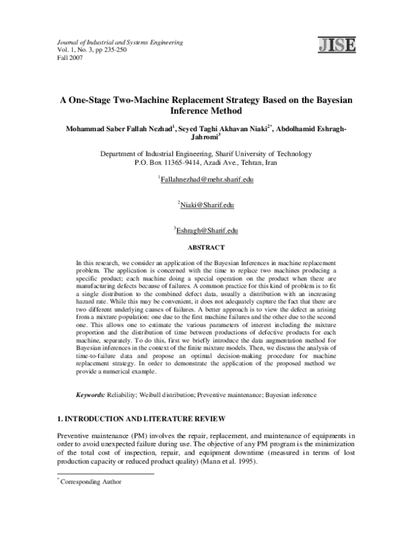(PDF) A one-stage two-machine replacement strategy based on the ...