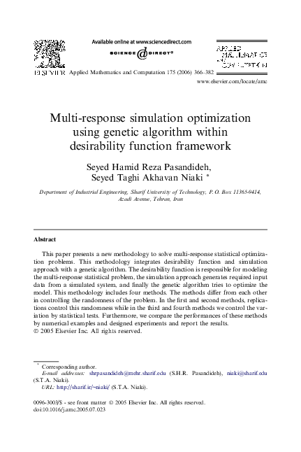 Pdf Multi Response Simulation Optimization Using Genetic Algorithm