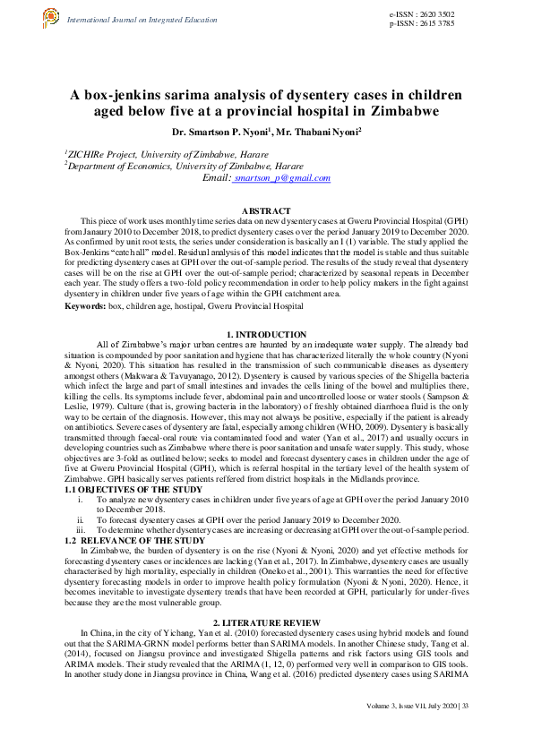 (PDF) A box-jenkins sarima analysis of dysentery cases in children aged ...