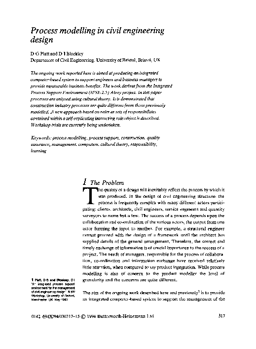 (PDF) Process modelling in civil engineering design