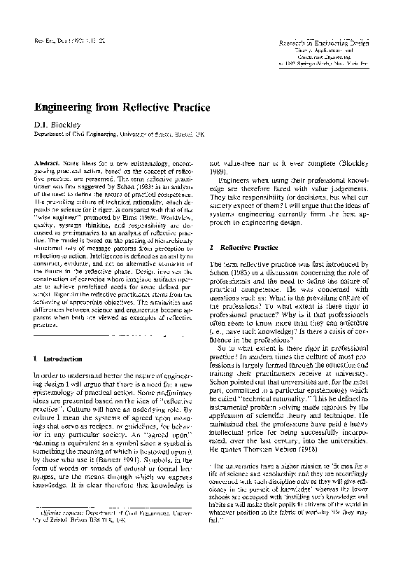 Pdf Engineering From Reflective Practice
