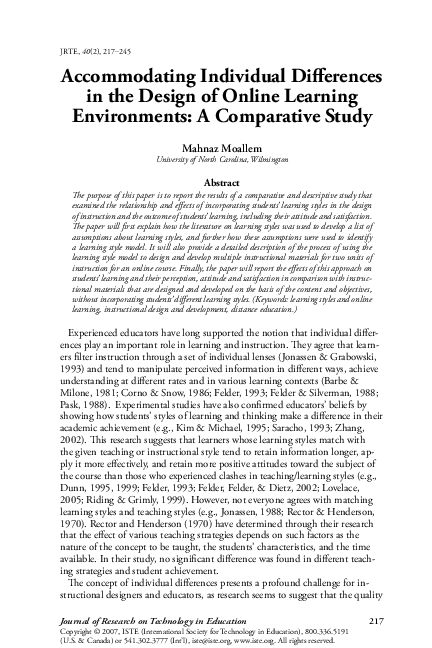 (PDF) Accommodating individual differences in the design of online ...