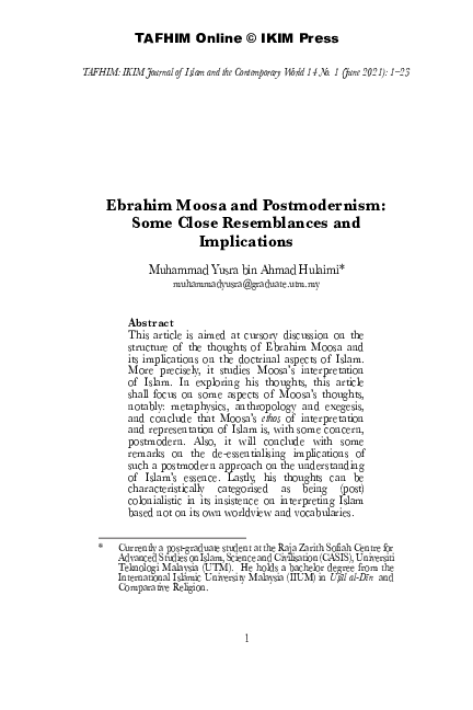 (PDF) Ebrahim Moosa and Postmodernism: Some Close Resemblances and ...