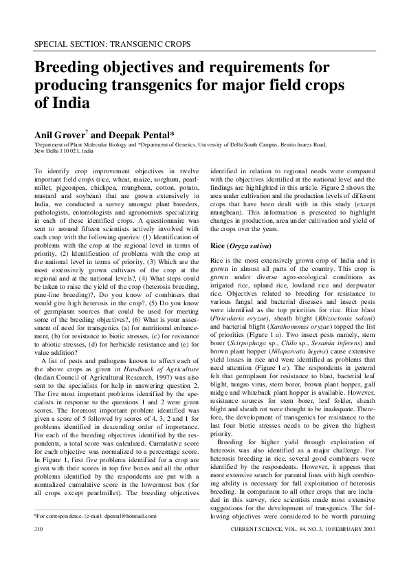 (PDF) Breeding objectives and requirements for producing transgenics ...