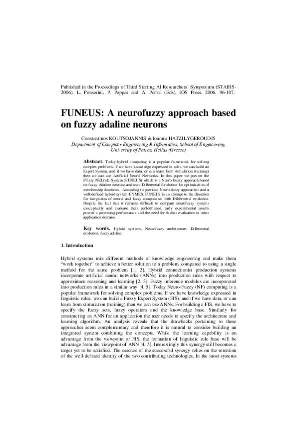 (PDF) FUNEUS: A neurofuzzy approach based on fuzzy adaline neurons | Constantinos Koutsojannis ...