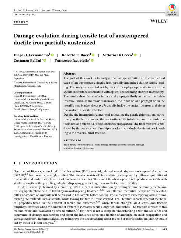 (PDF) Damage evolution during tensile test of austempered ductile iron ...