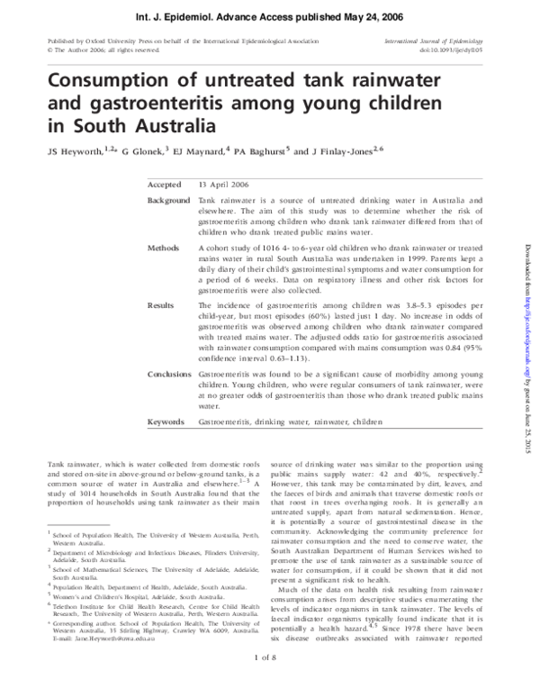 (PDF) Consumption of untreated tank rainwater and gastroenteritis among ...