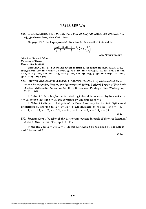(PDF) Table errata: {\it Table of integrals, series, and products ...