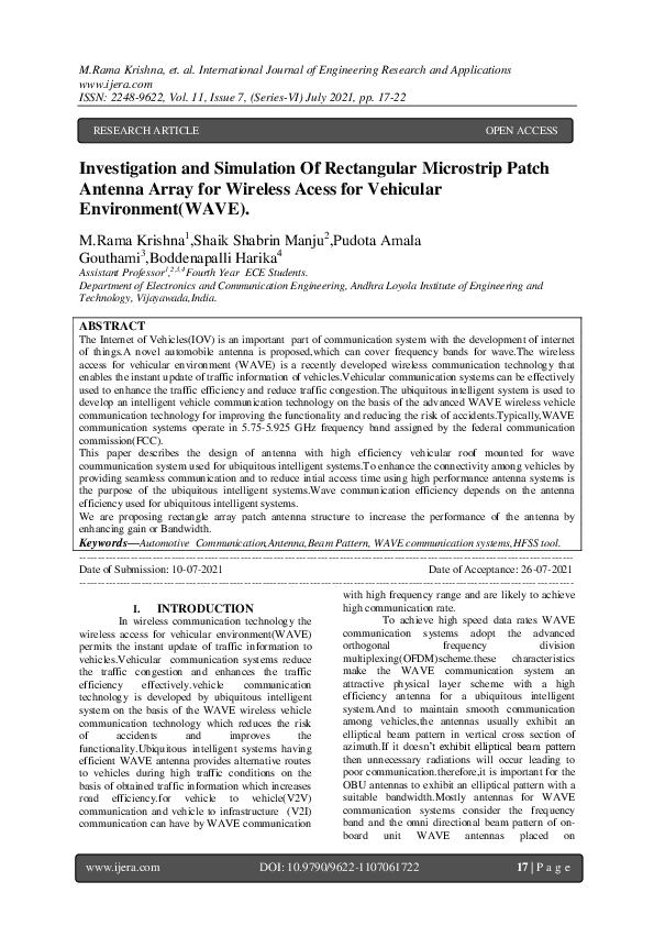 Pdf Investigation And Simulation Of Rectangular Microstrip Patch Antenna Array For Wireless