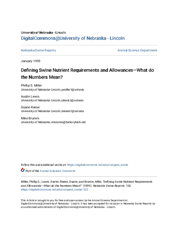 (PDF) Defining Swine Nutrient Requirements and Allowances What do the ...