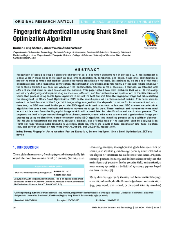 (PDF) Fingerprint Authentication using Shark Smell Optimization Algorithm
