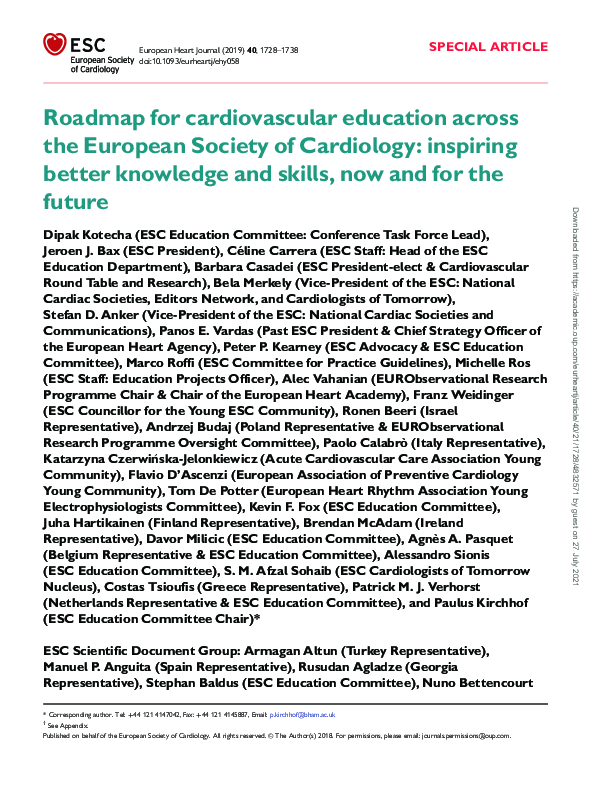 (PDF) Roadmap for cardiovascular education across the European Society ...