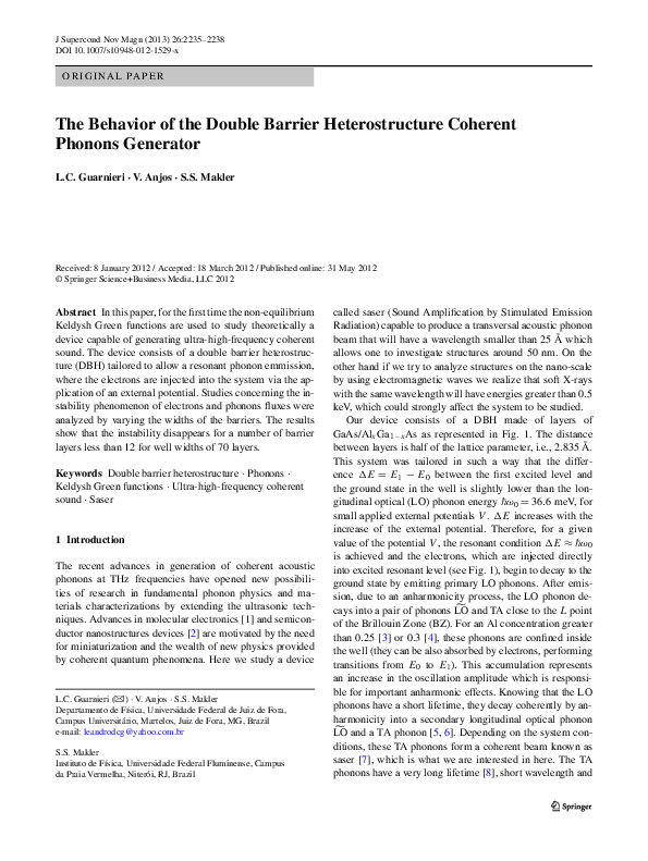 (PDF) The Behavior of the Double Barrier Heterostructure Coherent ...