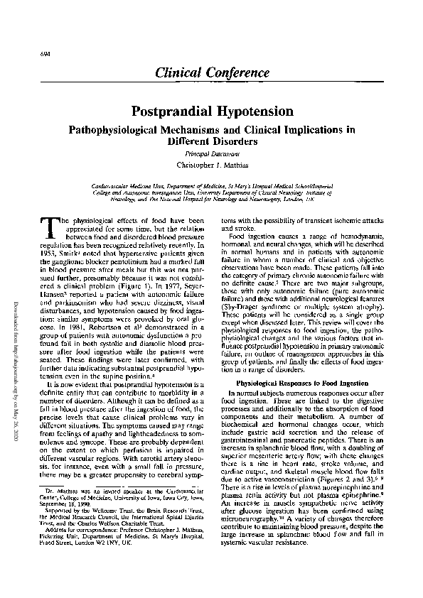 (PDF) Postprandial hypotension. Pathophysiological mechanisms and ...