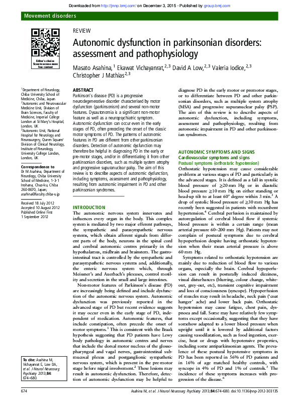 (PDF) Autonomic dysfunction in parkinsonian disorders: assessment and ...