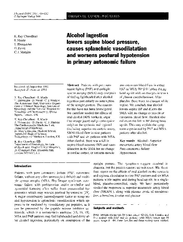 (PDF) Alcohol ingestion lowers supine blood pressure, causes splanchnic ...