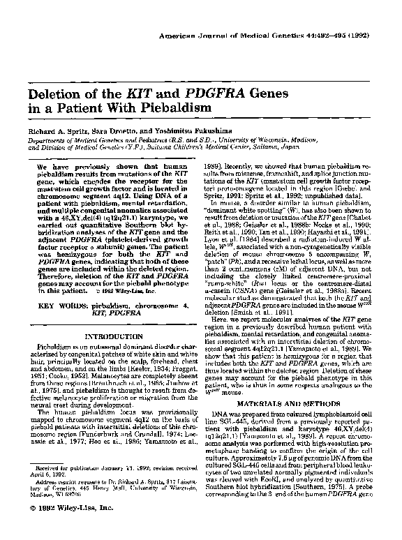 (PDF) Deletion of theKIT andPDGFRA genes in a patient with piebaldism