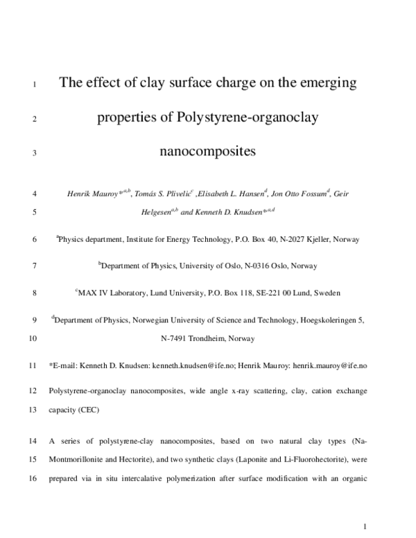 (PDF) Effect of Clay Surface Charge on the Emerging Properties of ...