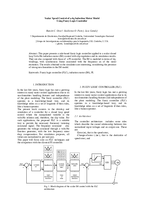 Pdf Scalar Speed Control Of A Dq Induction Motor Model Using Fuzzy Logic Controller Luis
