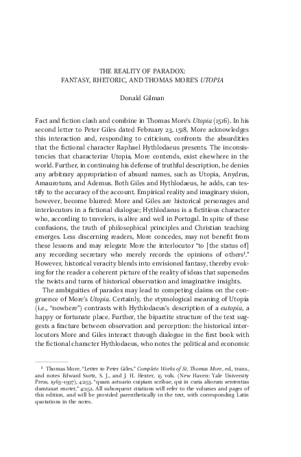 (PDF) The reality of paradox: fantasy, rhetoric, and Thomas More’s Utopia