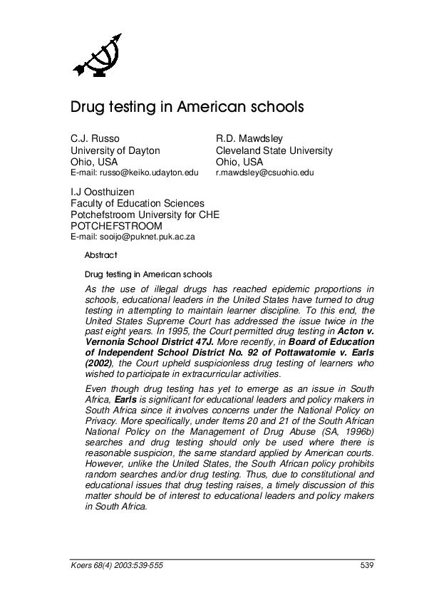 (PDF) Drug testing in American schools