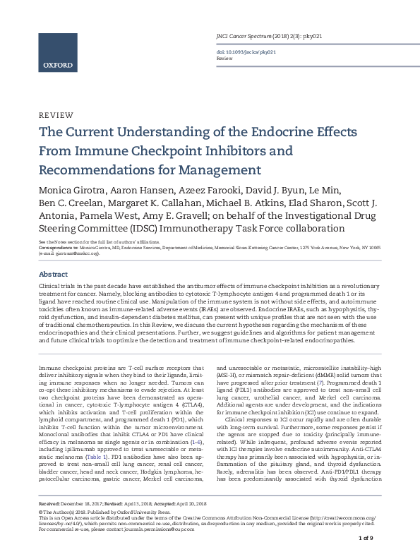 (PDF) The Current Understanding of the Endocrine Effects From Immune Checkpoint Inhibitors and ...