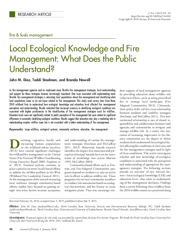 (PDF) Local Ecological Knowledge and Fire Management: What Does the ...
