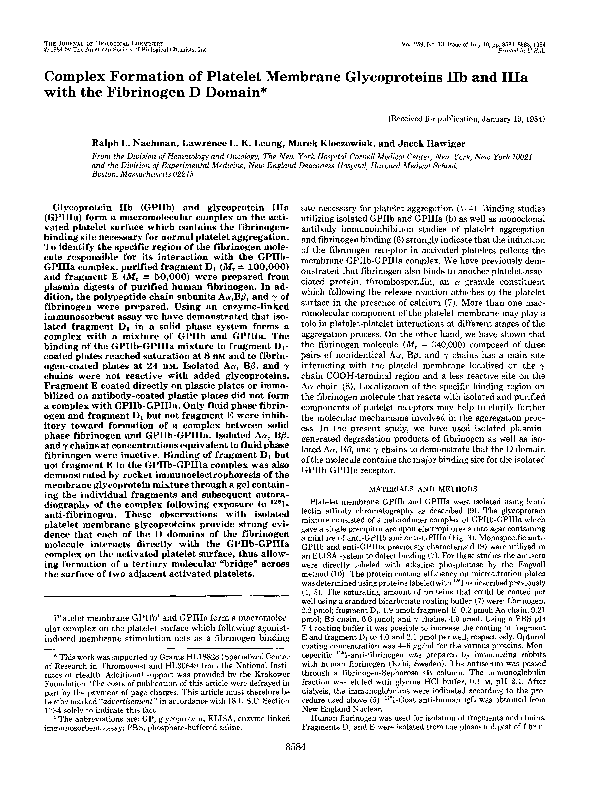 (PDF) Complex formation of platelet membrane glycoproteins IIb and IIIa ...