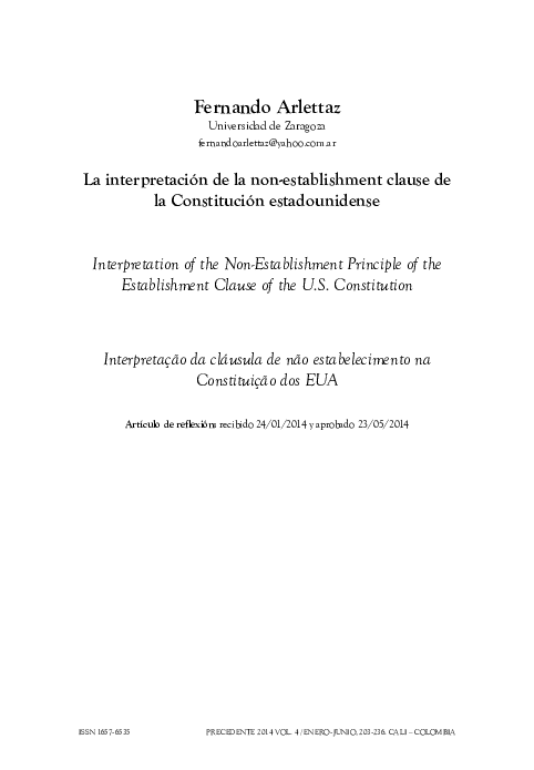(PDF) La interpretación de la non-establishment clause de la Constitución estadounidense