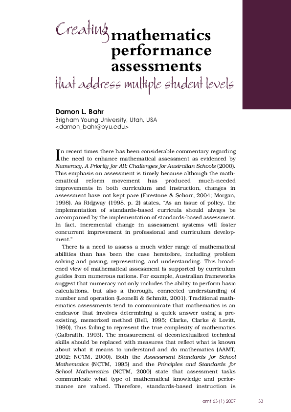 (PDF) Creating Mathematics Performance Assessments that Address ...