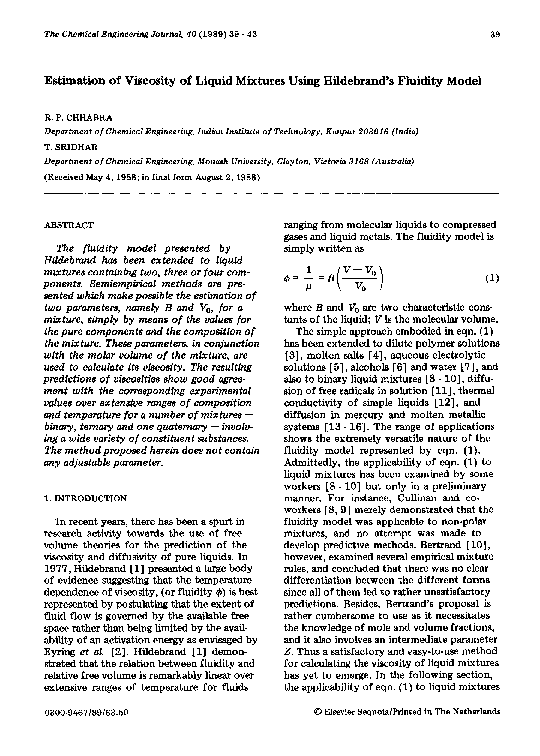 (PDF) Estimation of viscosity of liquid mixtures using Hildebrand's ...