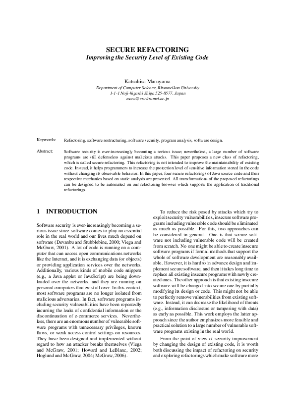 Pdf Secure Refactoring Enhancing Software Security For Java