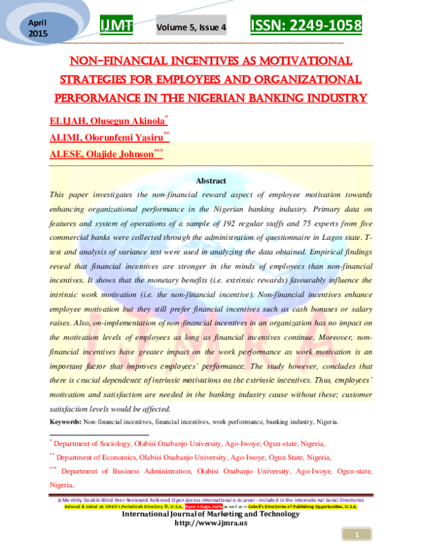 (PDF) Non-Financial Incentives as Motivational Strategies for Employees ...