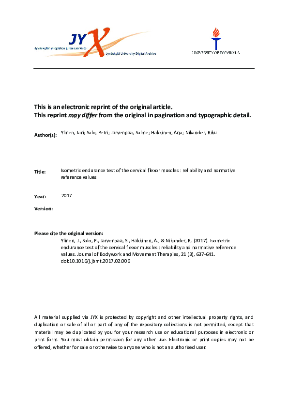 (PDF) Isometric endurance test of the cervical flexor muscles ...