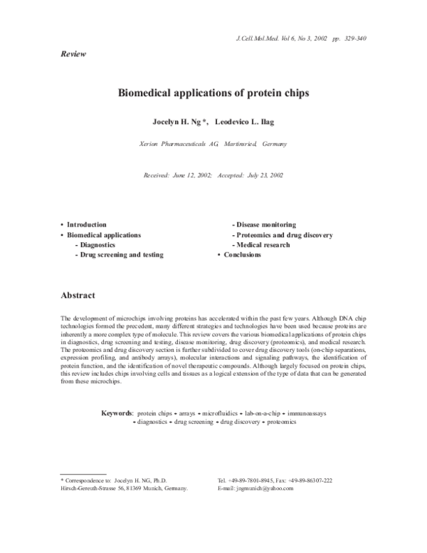 (PDF) Biomedical applications of protein chips