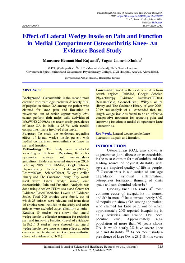 (PDF) Effect of Lateral Wedge Insole on Pain and Function in Medial ...
