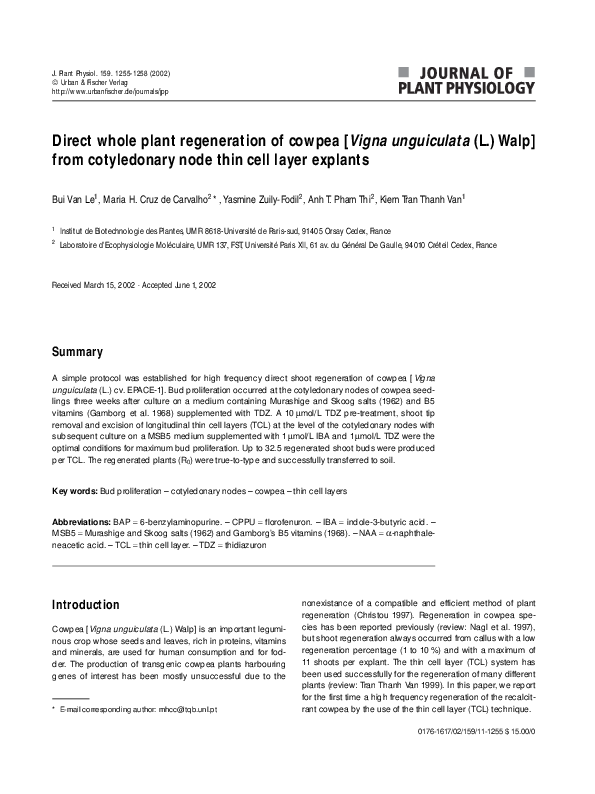 (PDF) High-Frequency Regeneration of Cowpea Shoots