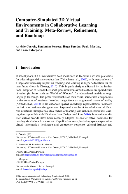 (PDF) Computer-Simulated 3D Virtual Environments in Collaborative Learning and Training: Meta ...