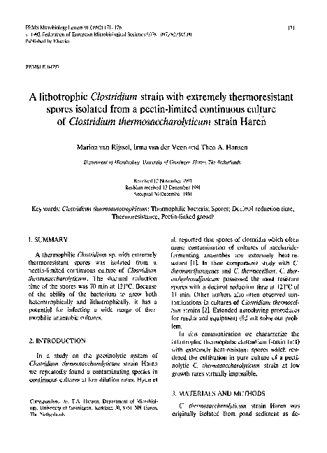 (PDF) A lithotrophic Clostridium strain with extremely thermoresistant ...