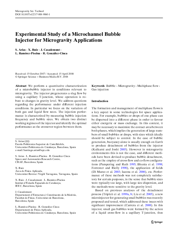 (PDF) Experimental Study of a Microchannel Bubble Injector for ...
