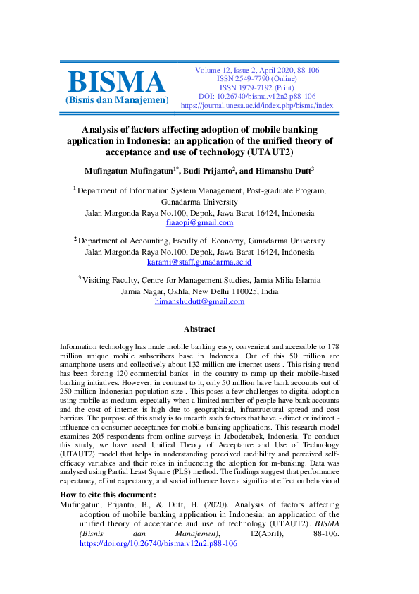 (PDF) Analysis of factors affecting adoption of mobile banking application in Indonesia: an ...