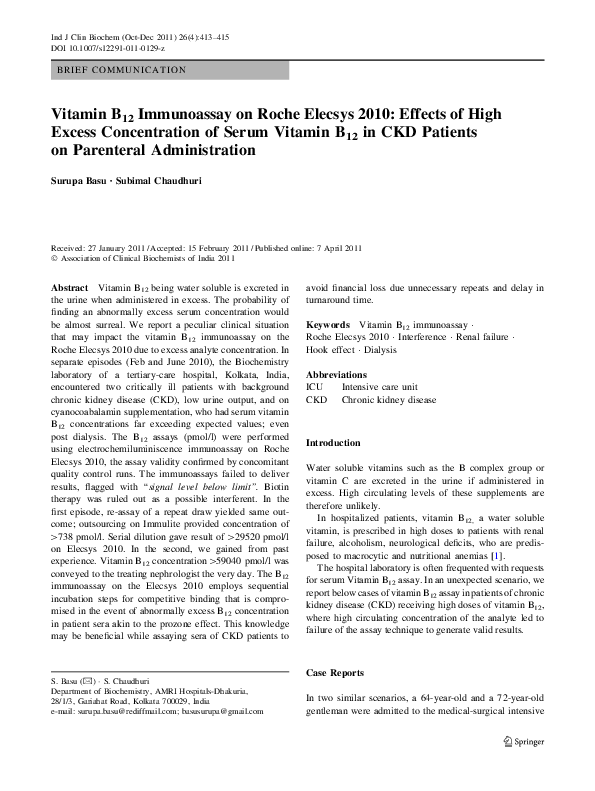 (PDF) Vitamin B 12 Immunoassay on Roche Elecsys 2010: Effects of High ...
