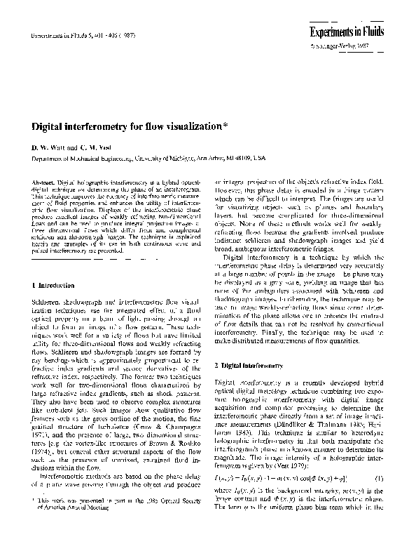 (PDF) Digital interferometry for flow visualization