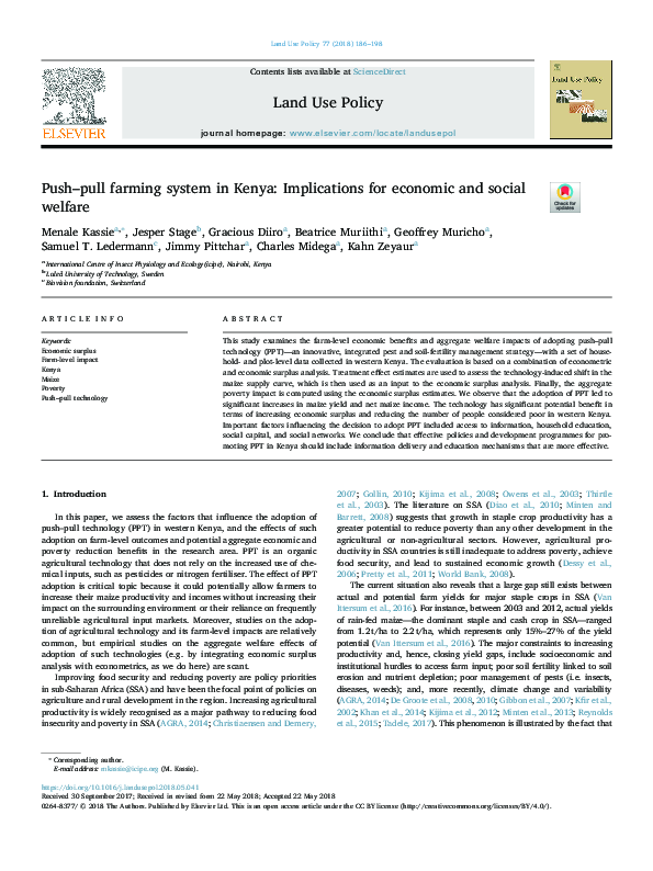 (PDF) Push–pull farming system in Kenya: Implications for economic and ...
