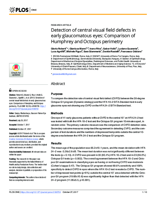 (PDF) Detection of central visual field defects in early glaucomatous ...