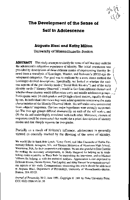 (PDF) The development of the sense of self in adolescence